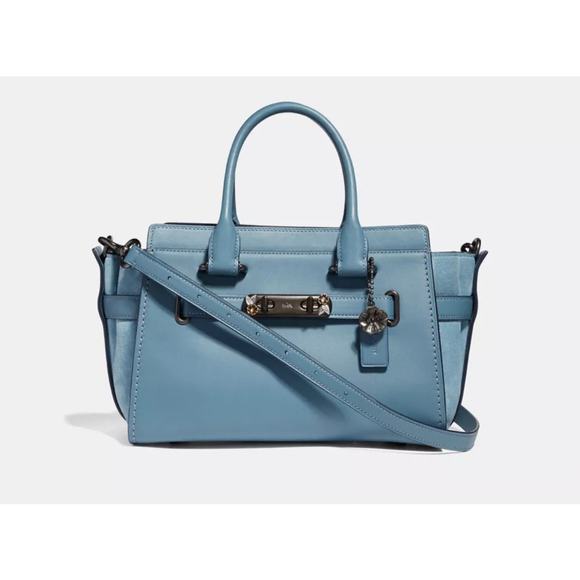 Coach | Bags | Coach Swagger 27 With Tea Rose Detail In Blue Leather ...